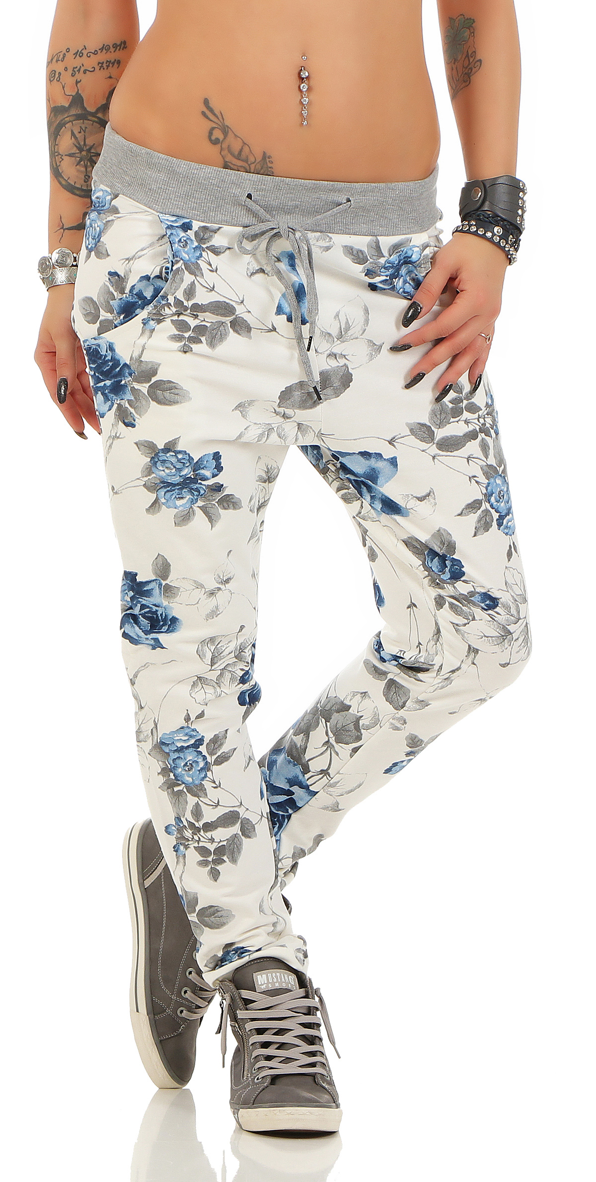Jogginghose Damen Sport Freizeit Hose Jogger Blume Sommer Wellness Yoga
