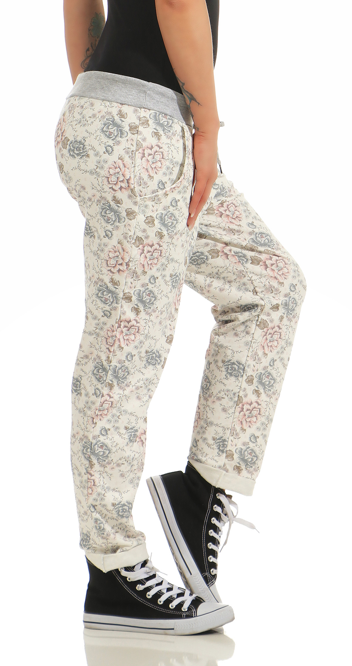 Jogginghose Damen Sport Freizeit Hose Jogger Blume Sommer Wellness Yoga