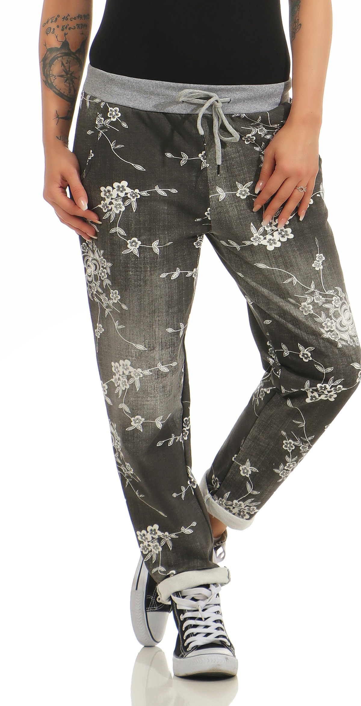 Jogginghose Damen Sport Freizeit Hose Jogger Blume Sommer Wellness Yoga