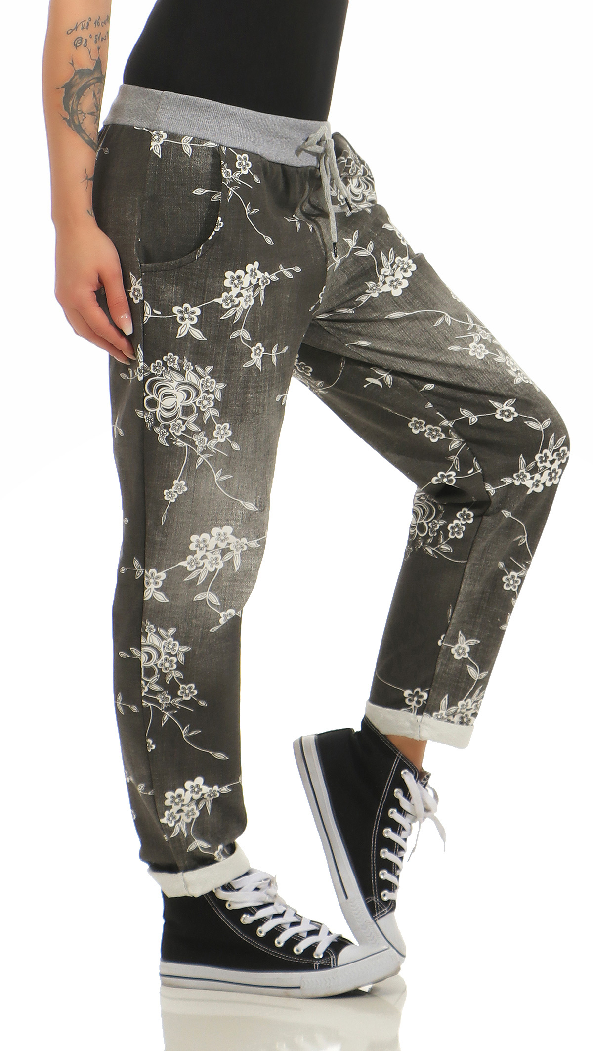 Jogginghose Damen Sport Freizeit Hose Jogger Blume Sommer Wellness Yoga